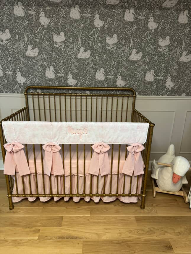 Light Pink Toile Crib Rail Cover – Liz and Roo